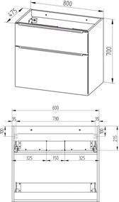 Mereo, Mereo Mailo, koupelnová skříňka s keramickým umyvadlem 81 cm, dub Riviera, elox AL madlo, MER-CN521A