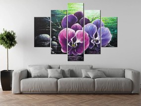 Gario Ručně malovaný obraz Orchidea u potoka - 5 dílný Rozměry: 150 x 70 cm