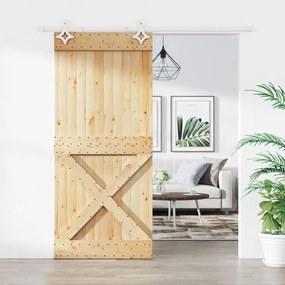 Posuvné dveře s kováním 90 x 210 cm masivní borové dřevo,  3203194
