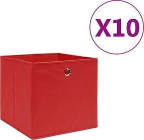 vidaXL Úložné boxy 10 ks netkaná textilie 28 x 28 x 28 cm [325218] Barva: červená s víky