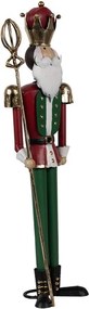 Červeno-zelená antik kovová dekorace socha Louskáček - 11*8*36 cm