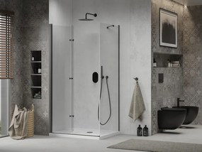Mexen Lima, sprchový kout se skládacími dveřmi 90 (dveře) x 100 (stěna) cm, 6mm čiré sklo, černý profil + slim sprchová vanička bílá s černým sifonem, 856-090-100-70-00-4010B