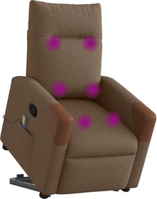 Zvedací masážní polohovací křeslo hnědé textil 3324017