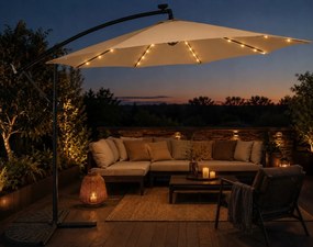 Zahradní LED slunečník s bočním ramenem 300 cm tmavě béžový