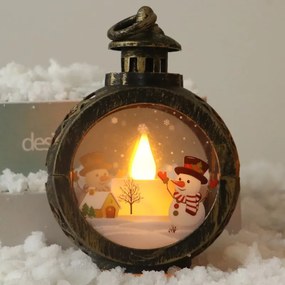 Vánoční LED dekorační lucerna, retro bronz Motiv: Sněhulák