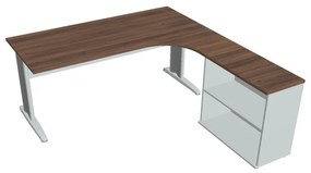 Sestava stolu a skříně levá 180 cm - Hobis Cross CE 1800 H L Dekor stolové desky: ořech, Dekor lamino podnože: šedá, Barva nohou: Stříbrná