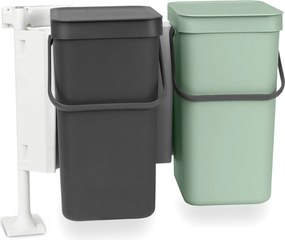 Koš na třídění odpadu Sort & Go dvojitý skříňový 2 x 12 l šedý a nefritově zelený