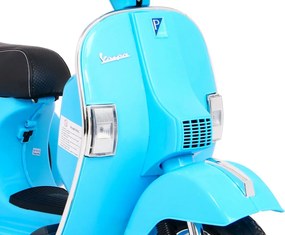 Ramiz Elektrický skútr Vespa pro děti modrý + pomocná kolečka + audio + ekokůže + EVA + plynulý start