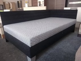 Rohová postel s čely Eli 110x200 s úložným prostorem černá se vzorem pravá  vysoká