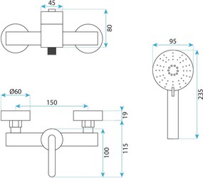 Rea Ontario, sprchová baterie s ruční bodovou sprchovou soupravou, měděná matná, REA-B0974