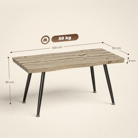 HOMCOM konferenční stolek — moderní dekorační stolek s ocelovými nohami a deskou 4 cm pro obývací pokoj/kancelář/ložnici, 100 × 50 × 45 cm, dub/černá