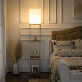 HOMCOM Stojací lampa s paticí E27 40 W Stojací lampa se 3 přihrádkami a látkovým stínidlem do obývacího pokoje ložnice v bílé barvě