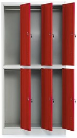 Rauman Kovová šatní skříň 6 boxů, 90 x 45 x 185 cm, otočný zámek - červená