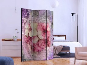 Pokojová zástěna Vzpomínka (3-dílný) - růžové orchideje a jemné nápisy na pozadí