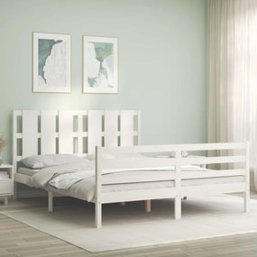 Rám postele s čelem bílý 160 x 200 cm masivní dřevo,  3194127