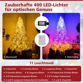 Costway Umělý vánoční stromek 225 cm s tříbarevnými LED, bílý