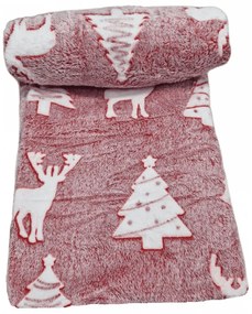 Svítící mikroplyšová deka Vánoční motiv 1 červená