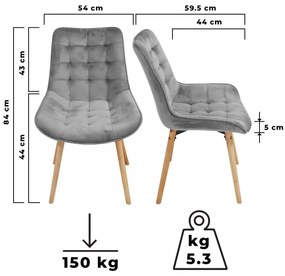 Miadomodo Sada prošívaných jídelních židlí, šedé, 2 ks
