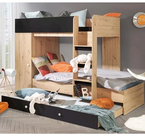 Dvoupatrová postel SMART 2 + přistýlka | 90x200 + 2x 85x200 | UNI provedení | artisan/černá