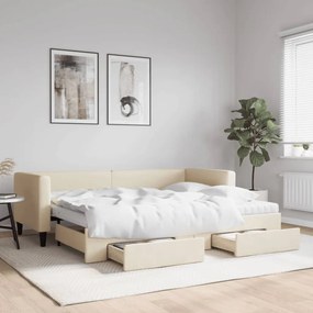 Válenda s přistýlkou a zásuvkami krémová 80 x 200 cm textil 3196631