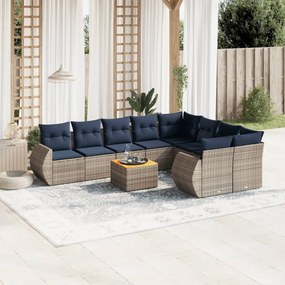 10dílná zahradní sada pohovek s polštáři šedá polyratan 3225165