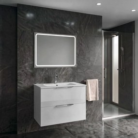 Sapho Cirasa koupelnový set skříňka 80 cm s umyvadlem a LED zrcadlem 2x zásuvka bílá lesk KSET-106