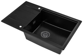 Sink Quality Ferrum New 8010, 1-komorový granitový dřez 800x500x210 mm + grafitový sifon, černá, SKQ-FER.8010.BK.XB