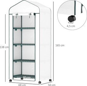Fóliový skleník, skleník, miniskleník, skleník na rostliny, chladicí rám, 4 police, 69 x 50 x 165 cm, bílá barva