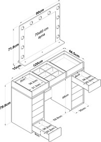 NARBOLIA toaletní stolek se zrcadlem, bílá
