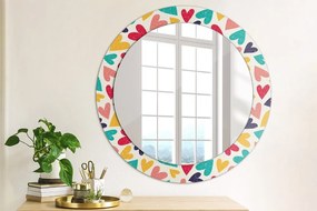 Kulaté dekorativní zrcadlo Barevné srdce fi 70 cm