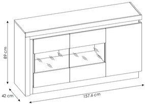 Komoda s prosklením Lyon, bílá lesk, s osvětlením