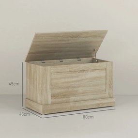HOMCOM Dřevěný Úložný Truhla, Hračková Truhla s Bezpečnostním Pántem, pro Obývací Pokoj a Předsíň, 80 x 40 x 45 cm, Přírodní Dřevo