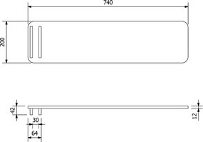 Polysan, IPANEMA polička na vanu, 74x20 cm, černá, 73311
