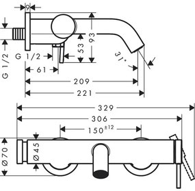 Hansgrohe Tecturis S Vanová baterie nástěnná, chrom 73422000