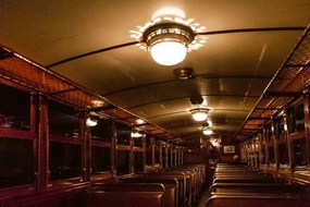 DIMEX | Samolepicí vliesová fototapeta na zeď Vintage interiér tramvaje MA-5-2887 | 375 x 250 cm | bílá, žlutá, hnědá