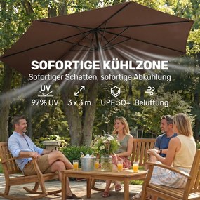 Konzolový slunečník Outsunny s kličkou, Ø3x2,5 m, ocelový rám a polyesterová tkanina v kávové barvě pro zahradu a terasu | Aosom.de