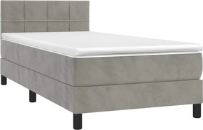 Box spring postel s matrací a LED světle šedá 90x200 cm samet 3134381