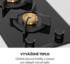 Klarstein Goldflame Domino, plynová varná deska, 2 mosazné hořáky, sklokeramika