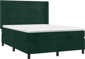 Box spring postel s matrací a LED tmavě zelená 140x200 cm samet 3139568