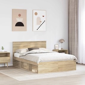 Rám postele s čelo Kouřový dub 150 x 200 cm Kompozitní dřevo 3407861