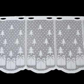 Olzatex žakárová vitrážová záclona DÁREČKY, zimní, vánoční vzor s bordurou, bílá, výška 60cm (v metráži)