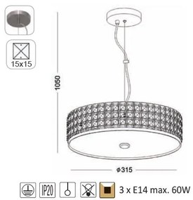 ACA DECOR Závěsné svítidlo ETNA max. 3x60W/E14/230V/IP20