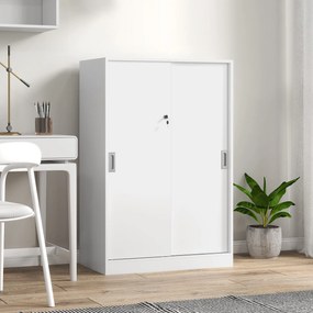 HOMCOM Praktická kancelářská skříň s 2 posuvnými dveřmi, zámky a 3 policemi pro kancelář a studium 80x40x120 cm Bílá