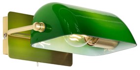 Klasické notářské nástěnné svítidlo mosazné se zeleným sklem - Banker