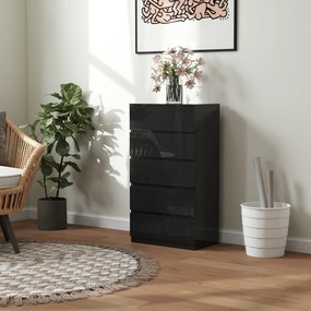 HOMCOM Komoda s 5 šuplíky Moderní komoda s protisrážecí konstrukcí pro obývací pokoj a chodbu 55x34x100 cm Černý lesk