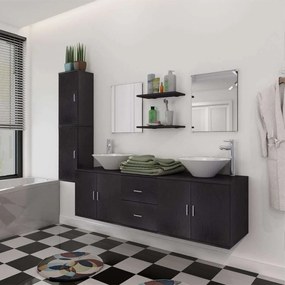 vidaXL 9dílný set koupelnového nábytku s umyvadly [272230] Barva: Černá