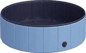 Bazén pro psy PawHut brouzdaliště pro psy z PVC a dřeva Modrý Ø100xH30 cm ideální pro horké dny na zahradě | Aosom.de