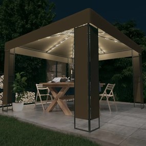 Altán s dvojitou stříškou a světelné LED řetězy 3x3x2,7 m taupe 3070303