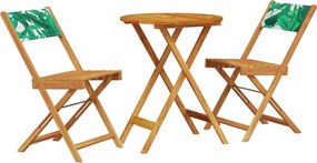 3dílný bistro set vzor listů textil a masivní dřevo 3281752