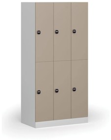 Šatní skříňka s úložnými boxy, 6 boxů, 1850 x 900 x 500 mm, RFID zámek, béžové dveře